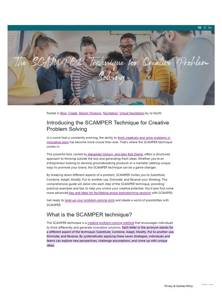 SCAMPER Technique Creative Problem Solve | PDF | Brainstorming | Marketing