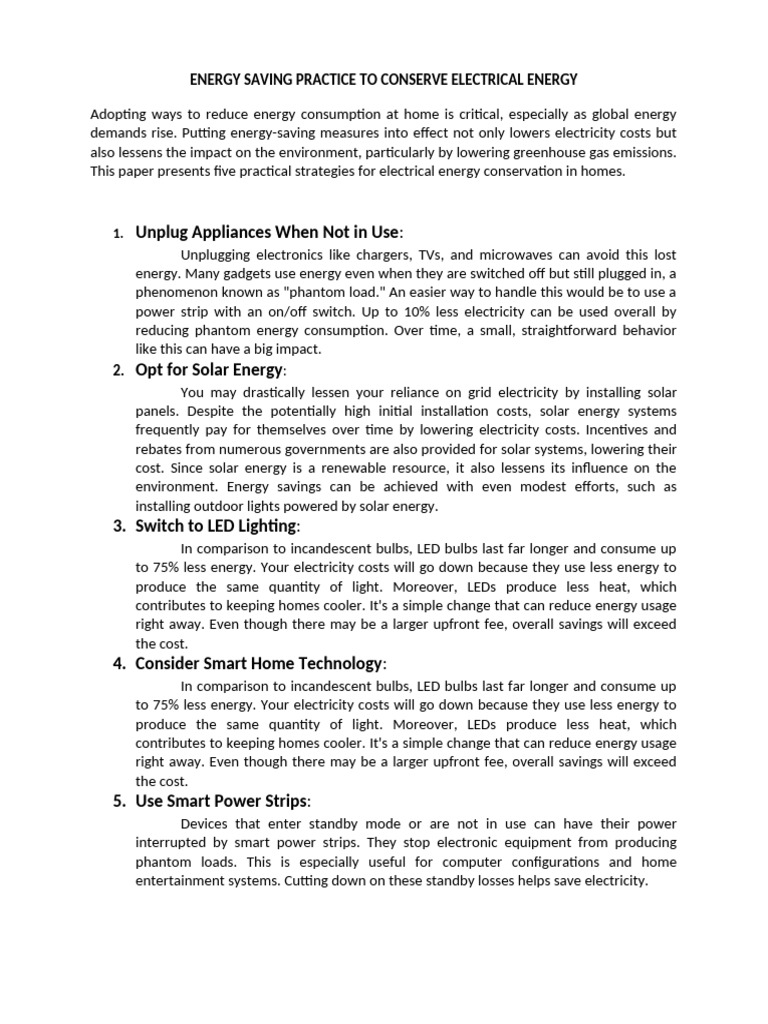 Energy Saving Practice To Conserve Electrical Energy | PDF | Energy ...