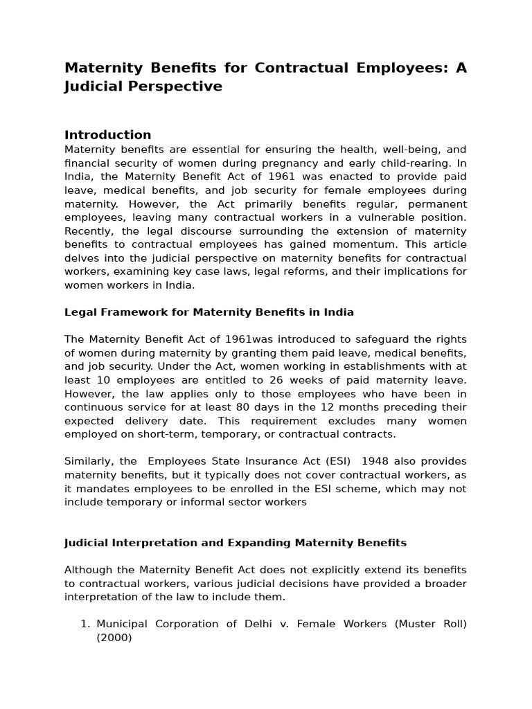 Maternity Benefits for Contract Workers | PDF | Parental Leave | Employment
