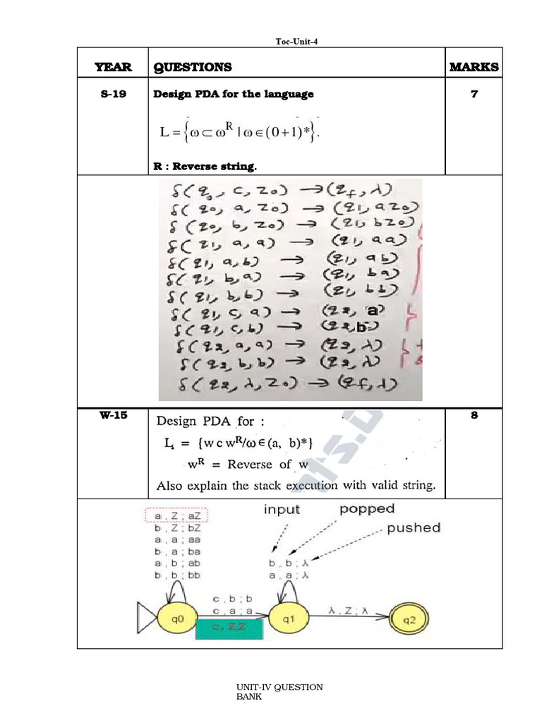 final-TOC UNIT - IV UNIVERSITY QUESTION SOLUTION | PDF | Mathematics | Formal Methods