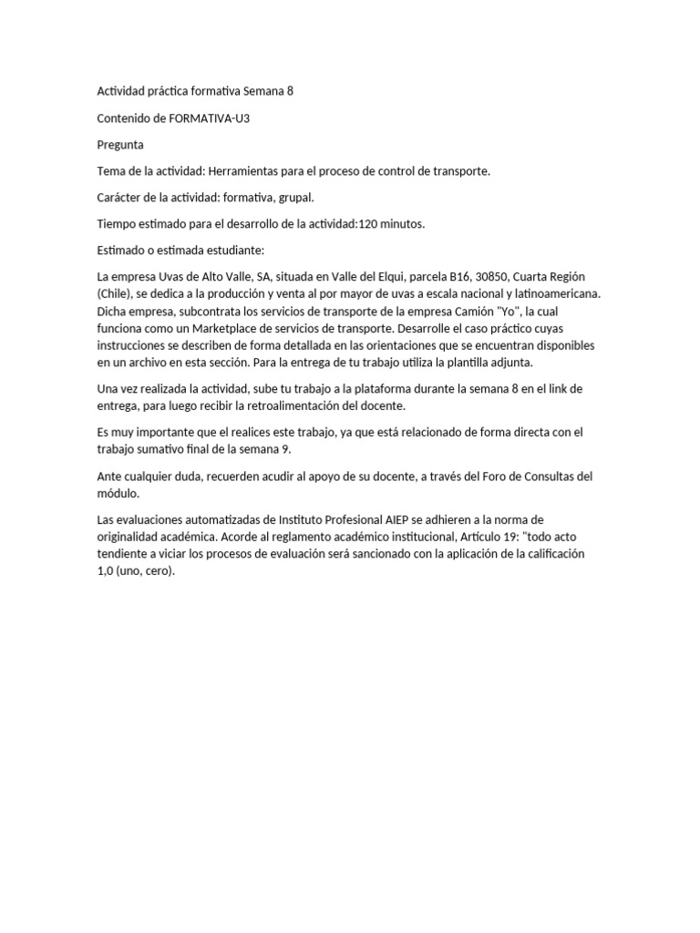 Actividad Práctica Formativa Semana 8 | PDF
