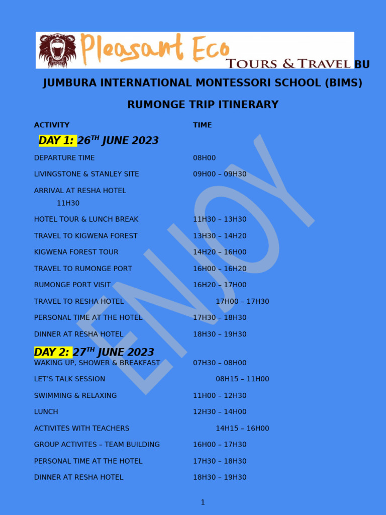2023 Rumonge Visit Itinerary | PDF