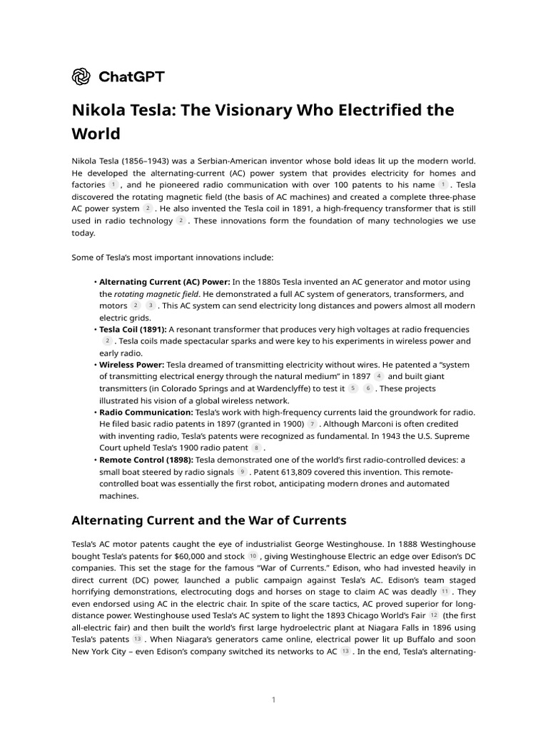 Nikola Tesla - The Visionary Who Electrified The World | PDF | Nikola ...