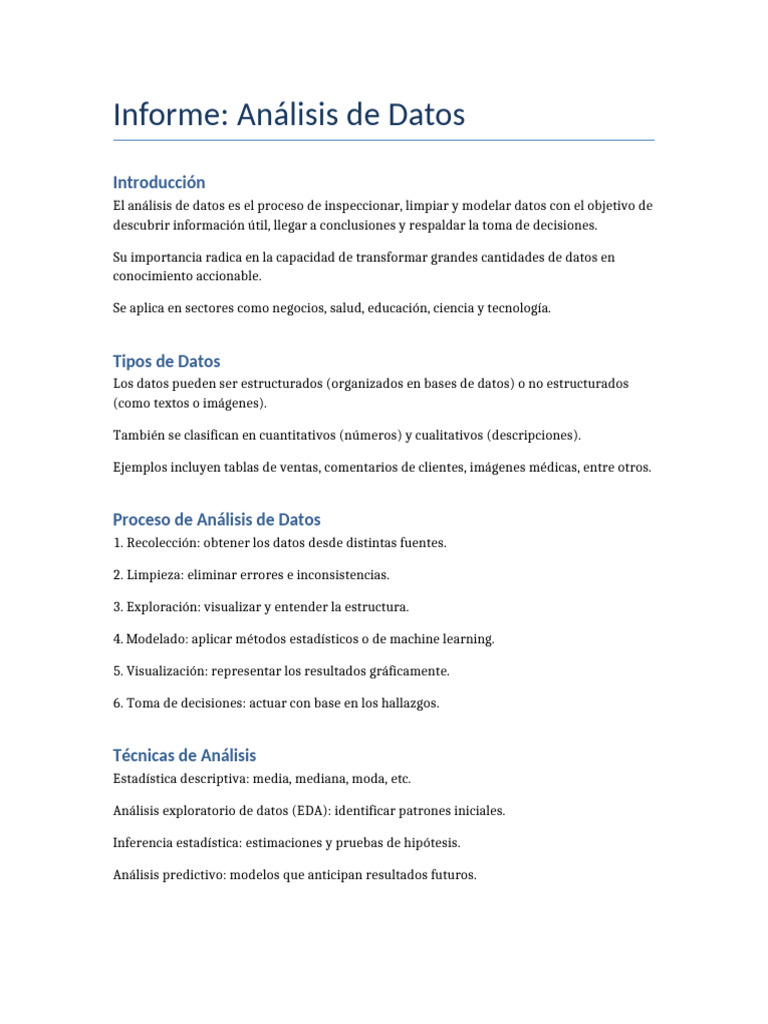Informe_Analisis_de_Datos | PDF | Análisis de los datos | Datos