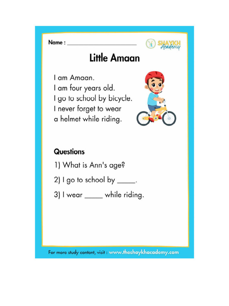 Beginner Reading Comprehension Amaan | PDF