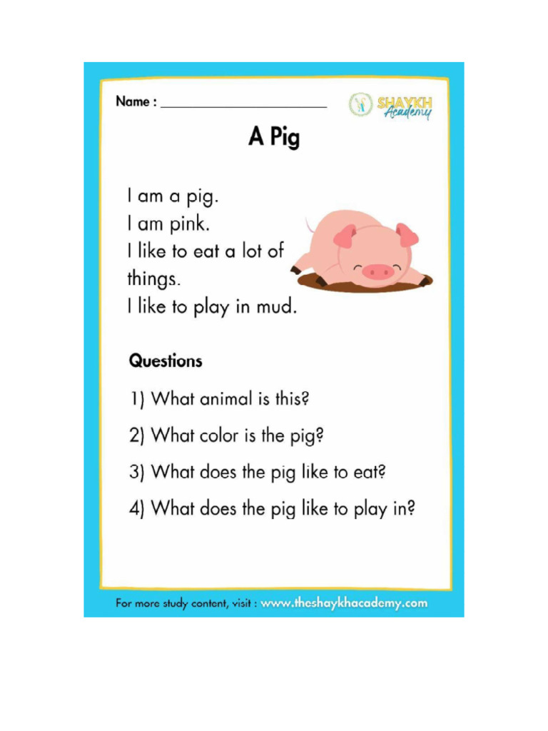 Beginner Reading Comprehension Pig | PDF