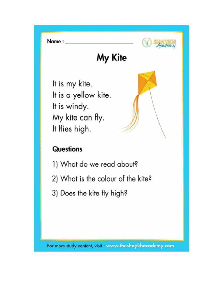 Beginner Reading Comprehension Kite | PDF