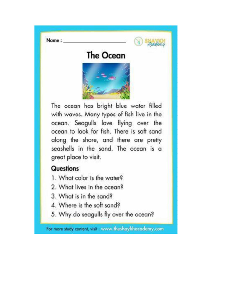 Beginner Reading Comprehension Ocean | PDF
