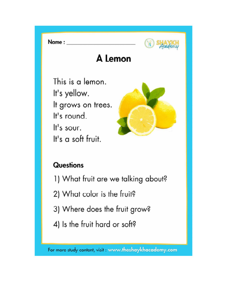 Beginner Reading Comprehension Lemon | PDF