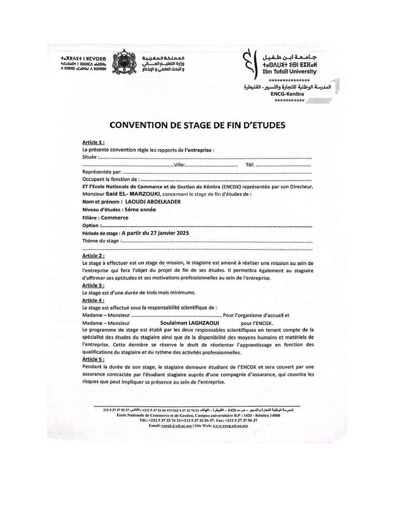 Convention de Stage | PDF