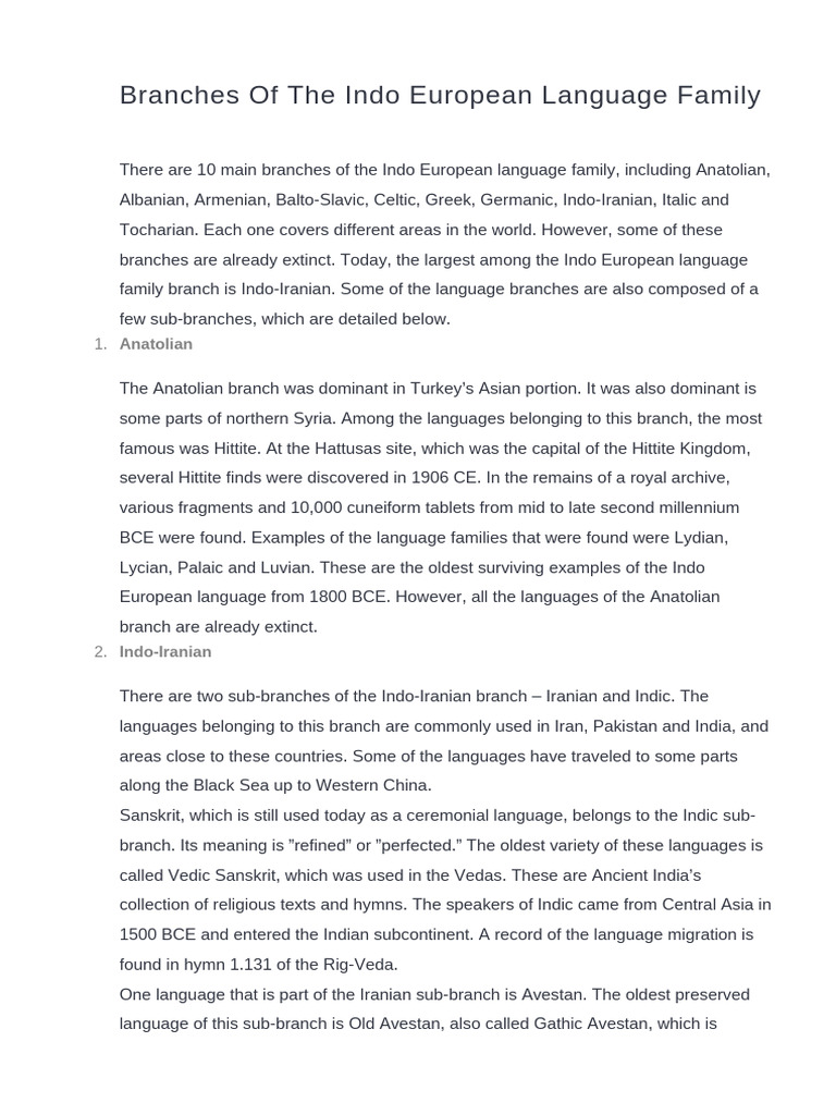 Overview of Indo-European Language Branches | PDF | Celts | Persian ...