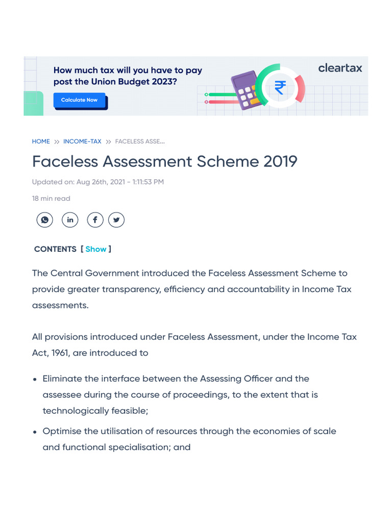 Faceless Assessment Scheme 2019 | PDF | Taxes | Taxation In The United ...
