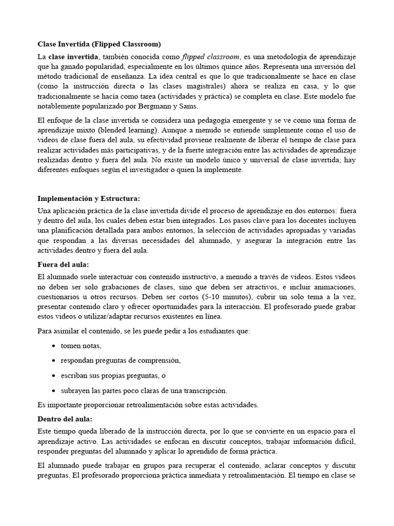 Clase Invertida: Metodología Efectiva en Educación | PDF | Modificación ...
