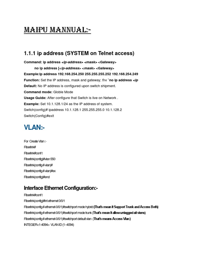 Maipu Manual: IP, VLAN, Interface Configuration | PDF | Command Line Interface | I Pv6