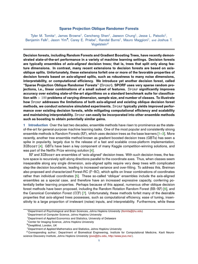 Sparse Projection Oblique Randomer Forests | PDF | Matrix (Mathematics ...