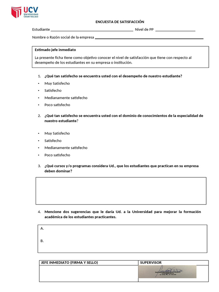Encuesta de Satisfacción Estudiantil | PDF