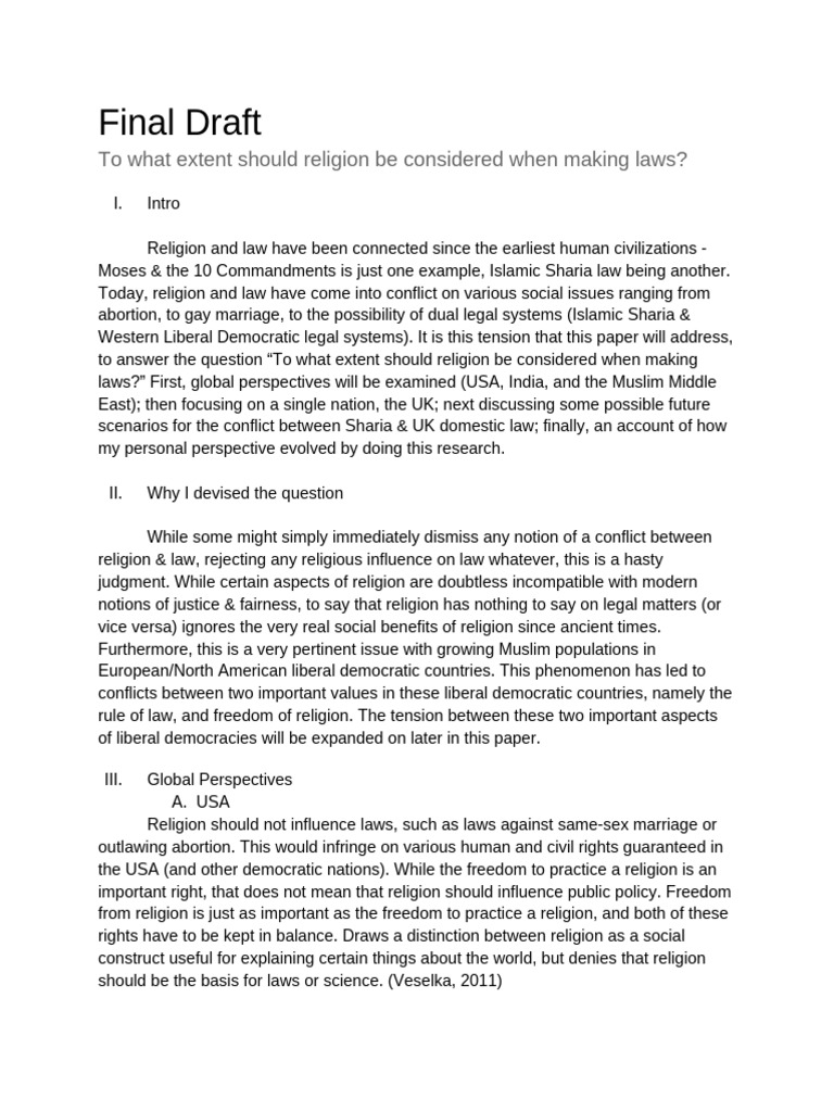 Final Draft - To What Extent Should Religion Be Considered When Making ...
