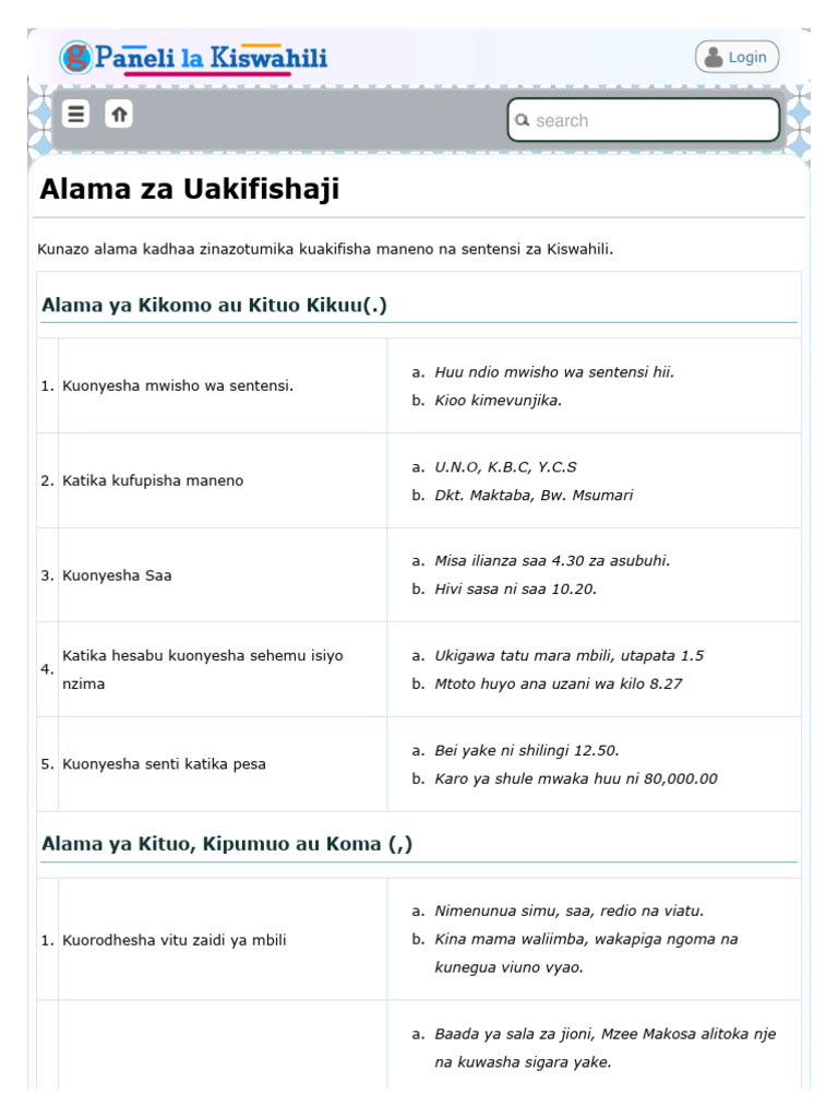 Alama Za Uakifishaji - Paneli La Kiswahili | PDF