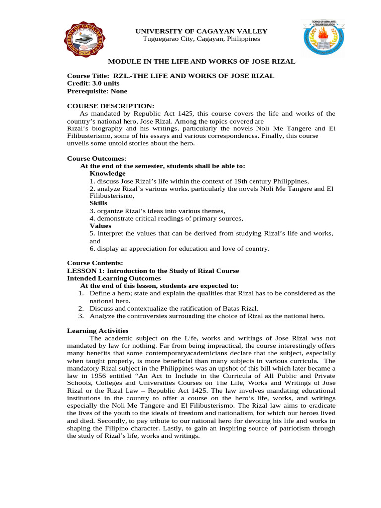 LIFE-WORKS-AND-WRITINGS-OF-RIZAL-REVISED-MODULE (2) | PDF | Philippines