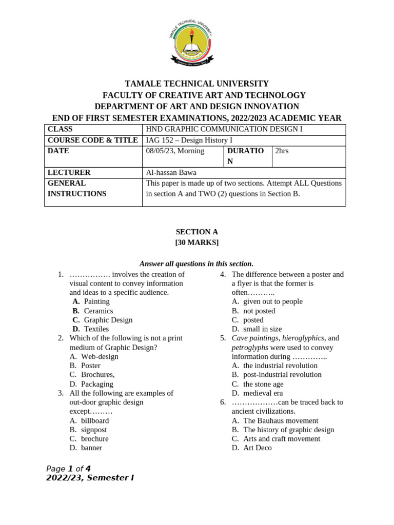 HND - Design History I Semester - 1 Examination | PDF | Graphic Design | Decorative Arts