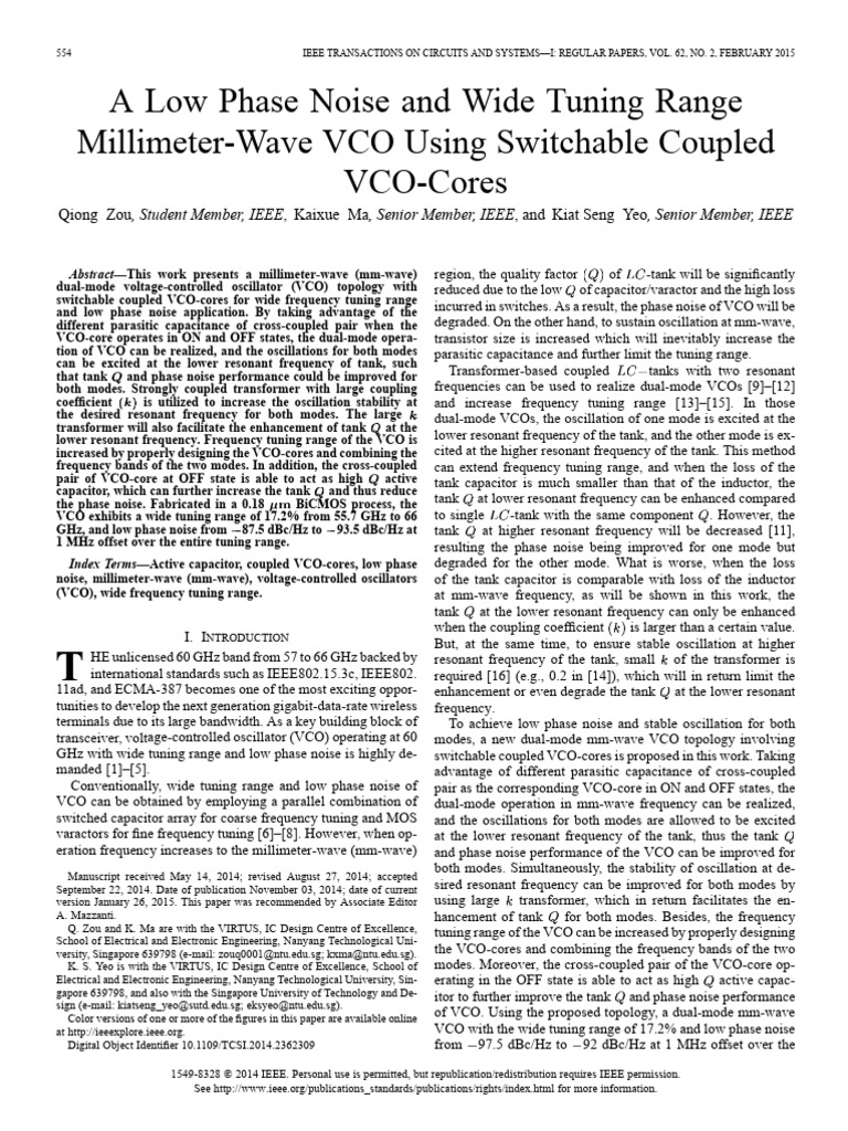 A Low Phase Noise and Wide Tuning Range Millimeter-Wave VCO Using ...