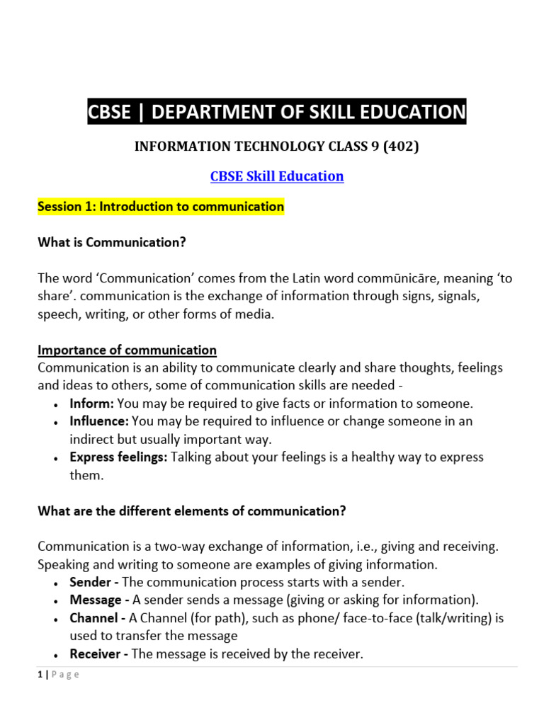 Communication Skills Class 9 Notes Unit 1 | PDF | Nonverbal ...