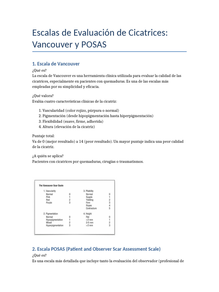 Escalas Vancouver POSAS | PDF | Cicatriz | Especialidades Medicas