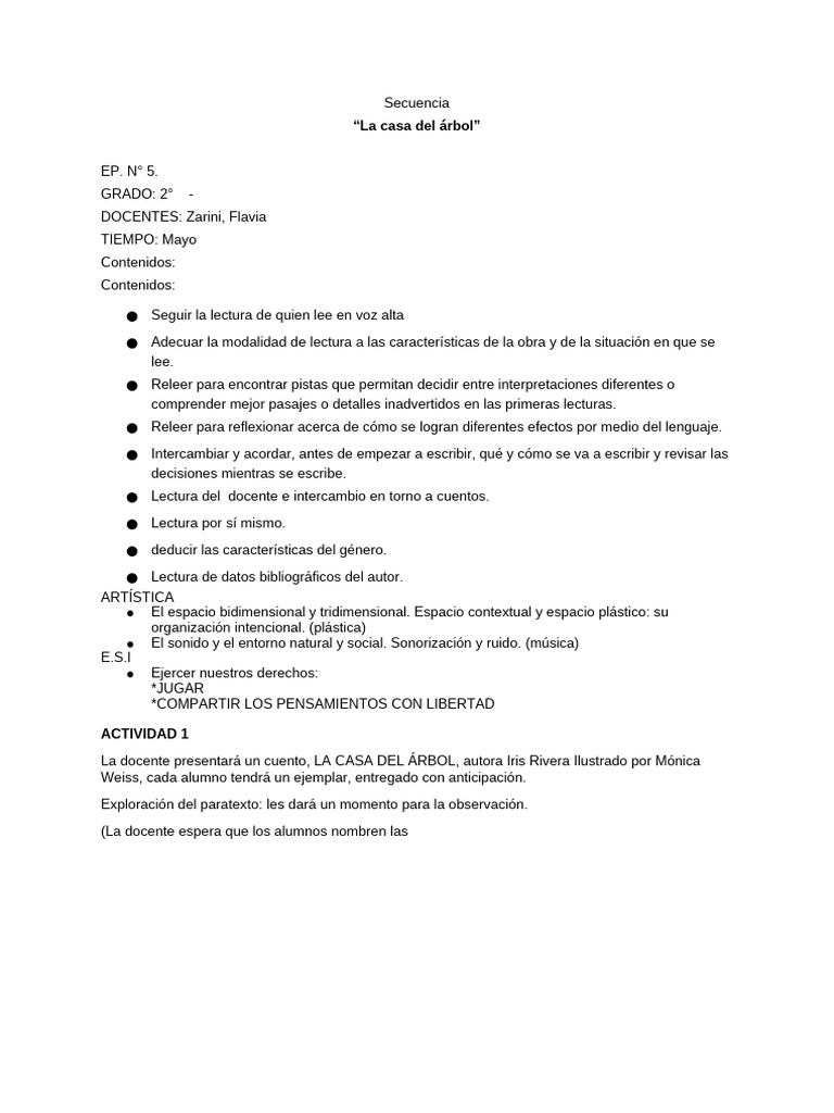Sec LA CASA DEL ARBOL 2 Grado | PDF | Narración | Cuentos