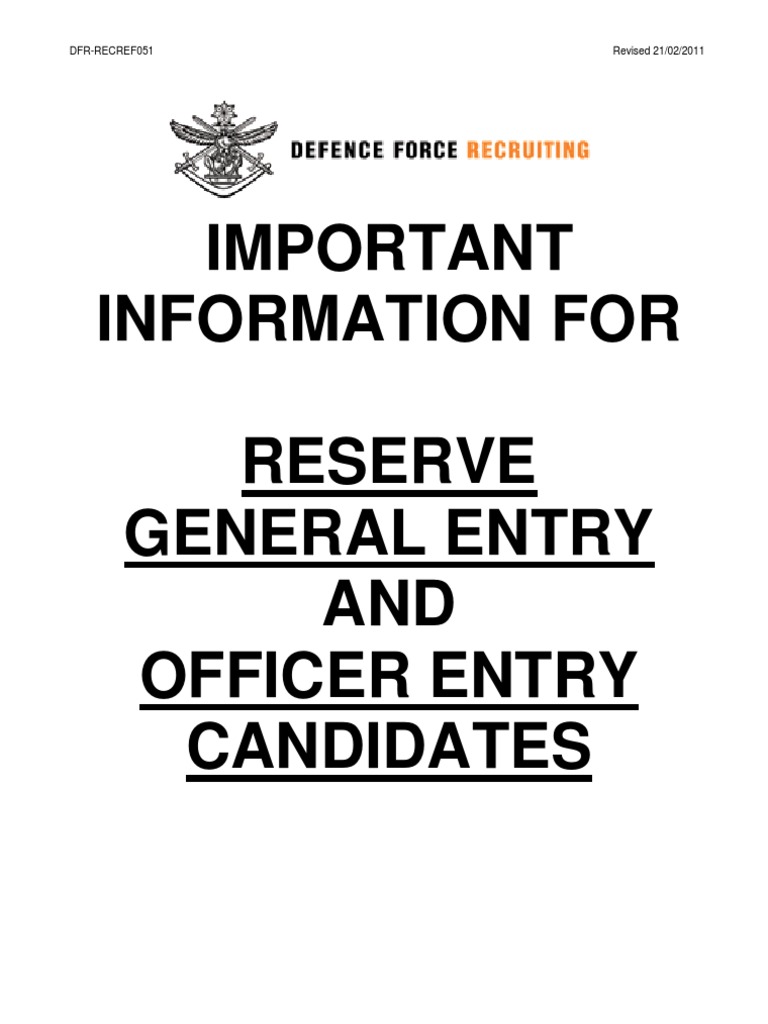 DFR-RECREF051 ImportantInformationforReserveCandidates | PDF | Military ...