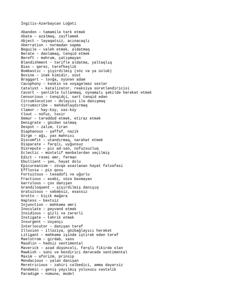 English Azerbaijani Vocabulary | PDF