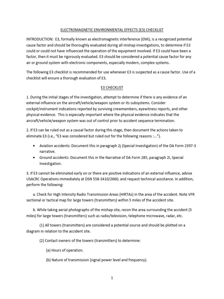 Electromagnetic Environmental Effects E3 Checklist | PDF | Radar ...