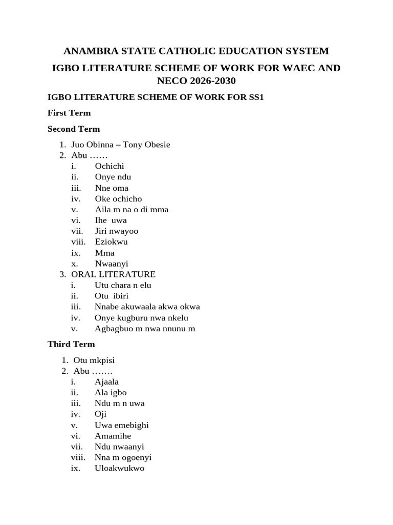 Igbo Literature Scheme for SS1-SS3 | PDF
