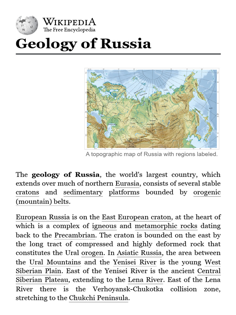 Geology of Russia - Wikipedia | PDF | Geology | Earth Sciences