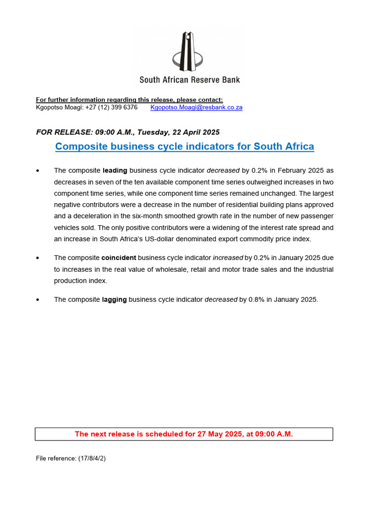 Composite Business Cycle Indicators April 2025 | PDF | Business Cycle ...