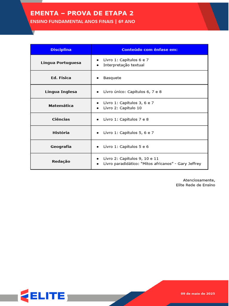 Ementa P2 - 6º Ano | PDF