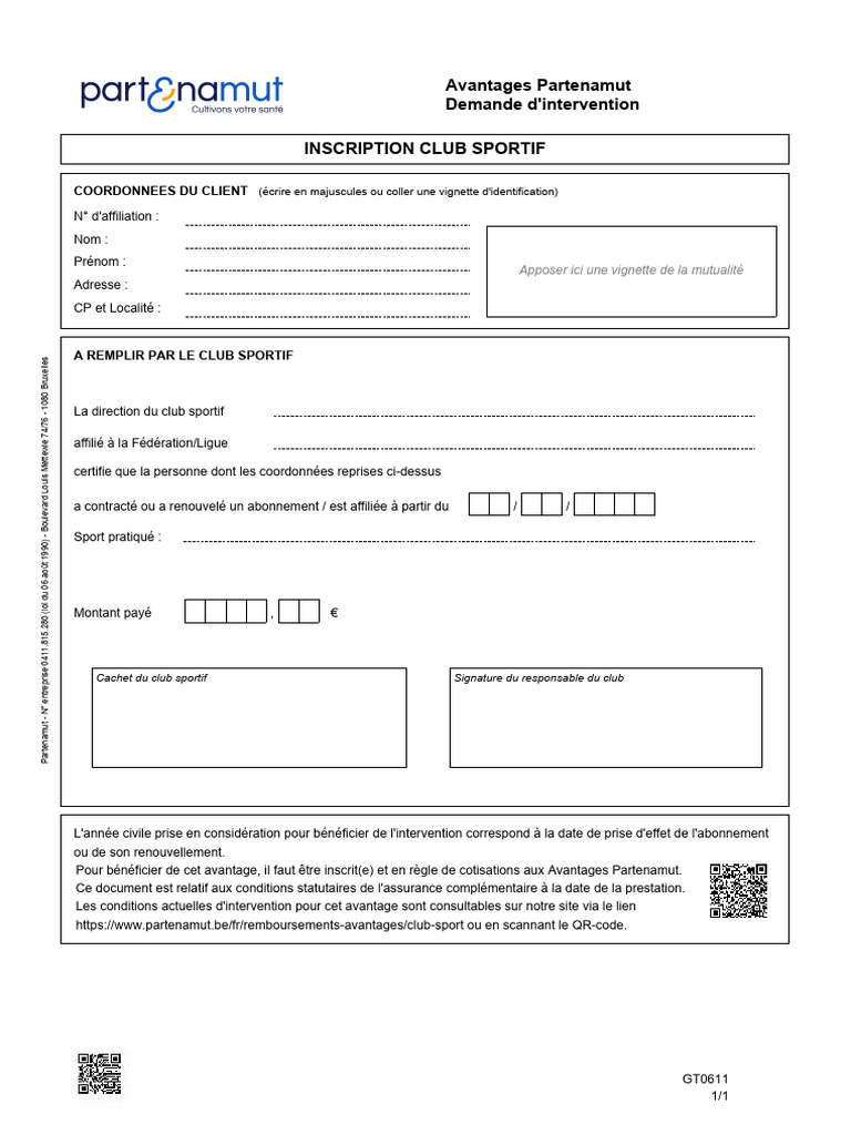 Inscription au Club Sportif Partenamut | PDF