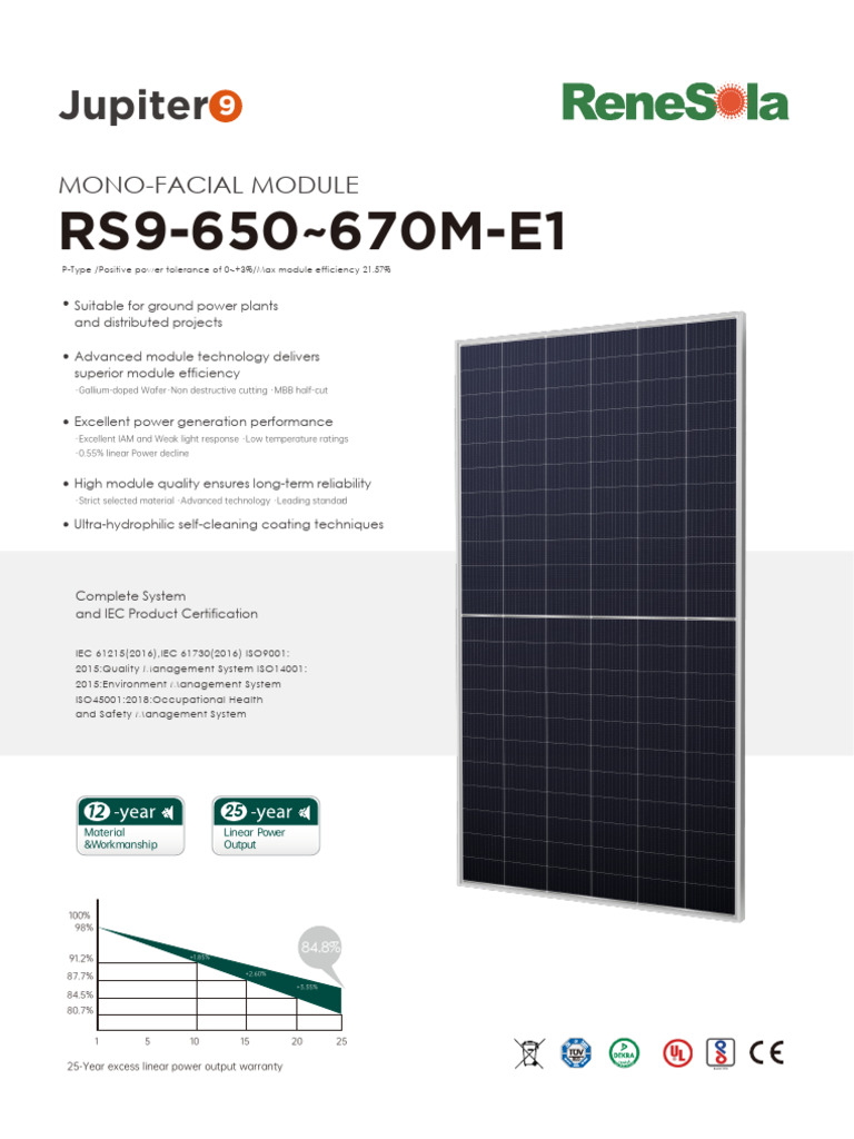 RS9-650 - 670M (210-132 Mono-Facial Modules) | PDF | Electric Power ...