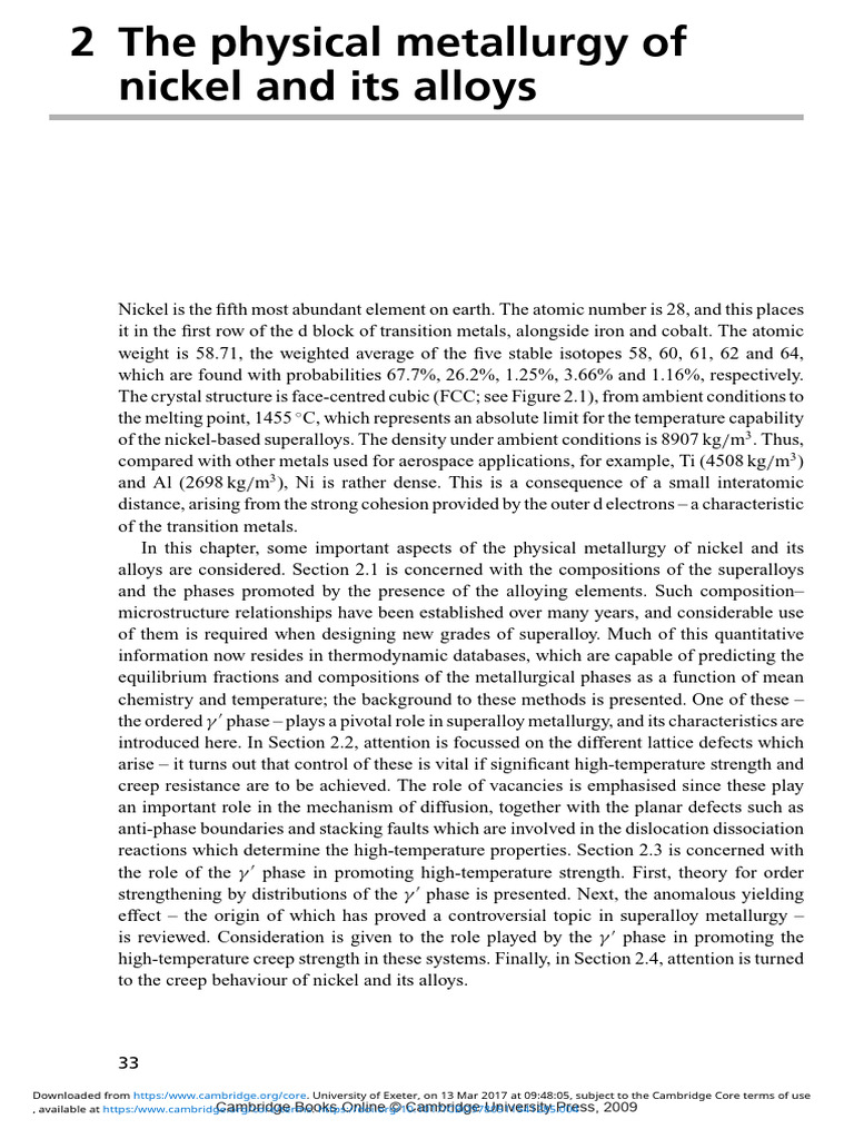 The Physical Metallurgy of Nickel and Its Alloys | PDF | Chemical Elements | Physical Sciences