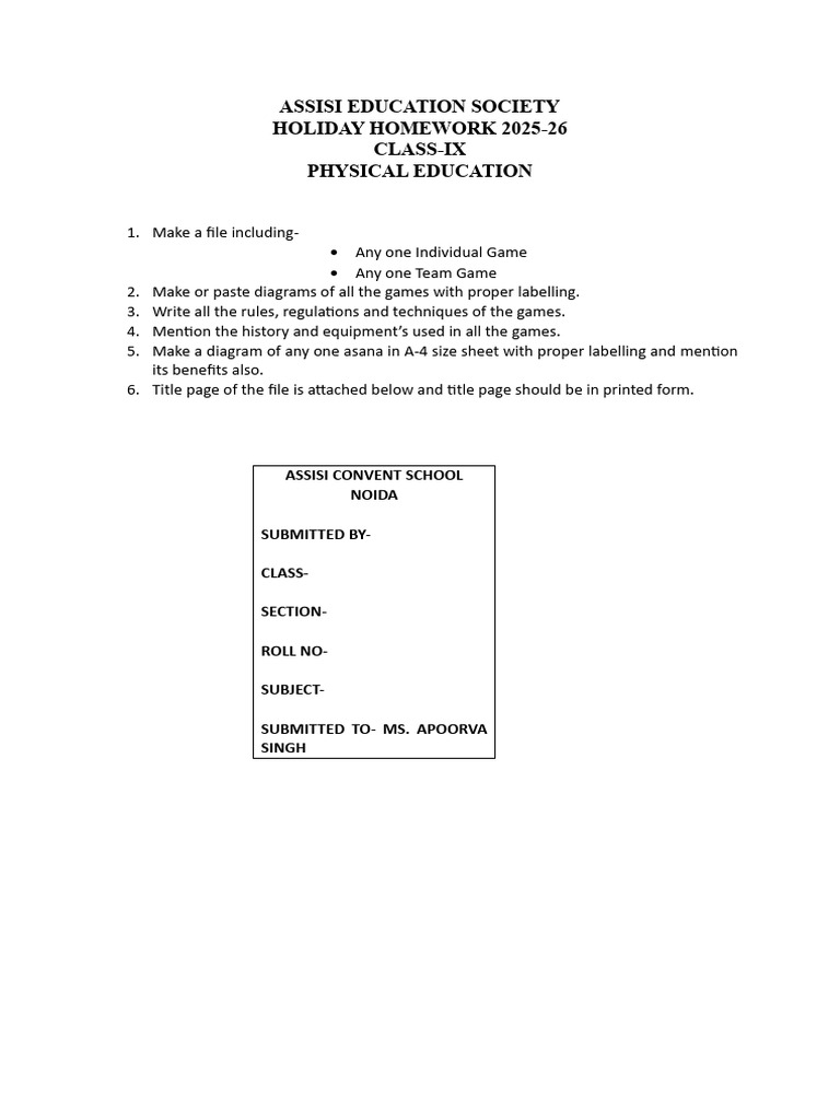 Holiday Homework 9th | PDF