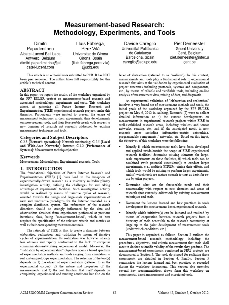 (ARTICLE) Measurement-Based Research - Methodology Experiments and ...