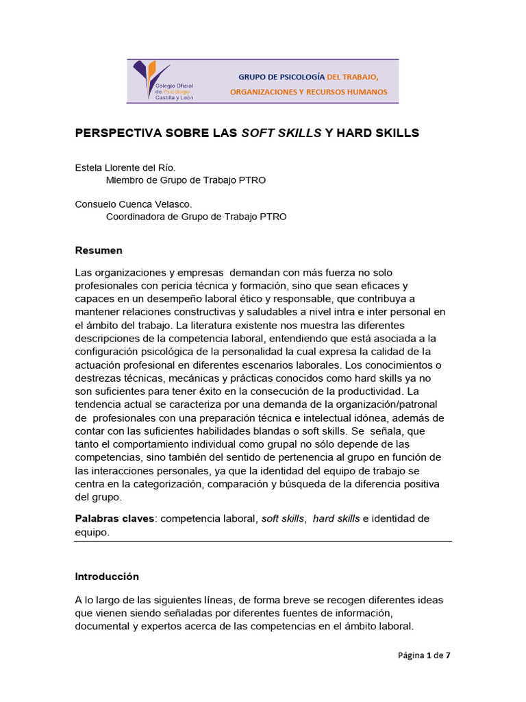 Perspectiva Sobre Las Soft Skills y Hard Skills | PDF | Aprendizaje | Psicología Social