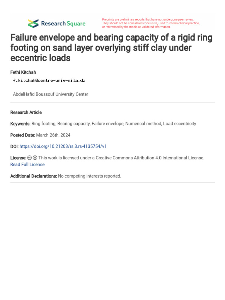 Failure Envelope and Bearing Capacity of A Rigid R | PDF | Mechanical ...