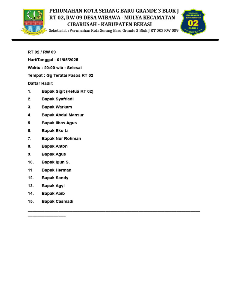Notulen Rapat Warga 01052025 | PDF