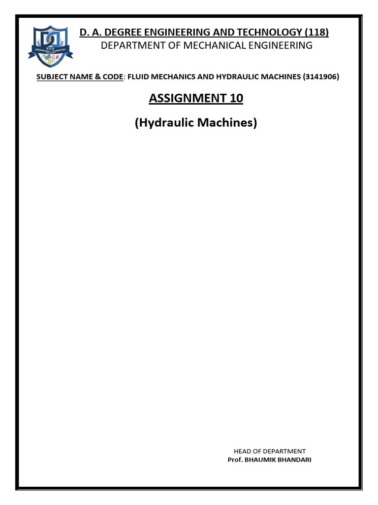 ASSIGNMENT-10-Hydraulic Machines | PDF