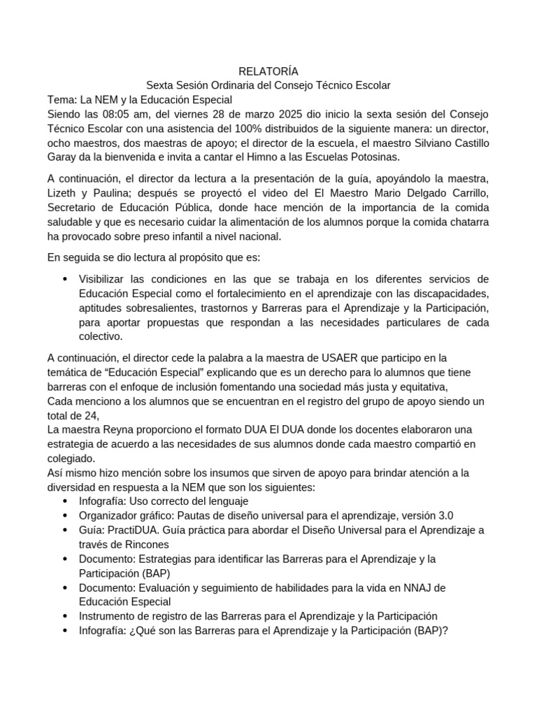 Relatoría Cte | PDF | Educación especial | Aprendizaje