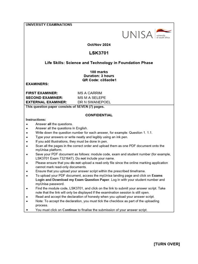 LSK3701 Oct - Nov 2024 Final Exam Paper | PDF | Learning | Plagiarism