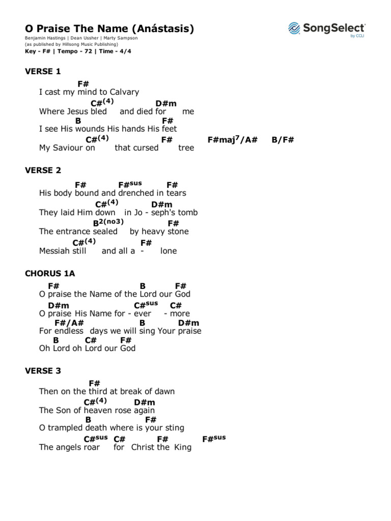 O Praise The Name (An - Stasis) - SongSelect Chart in F | PDF