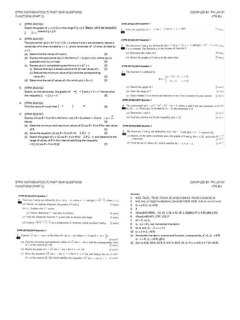 Past Year Functions Part 2 | PDF | Inequality (Mathematics) | Applied ...