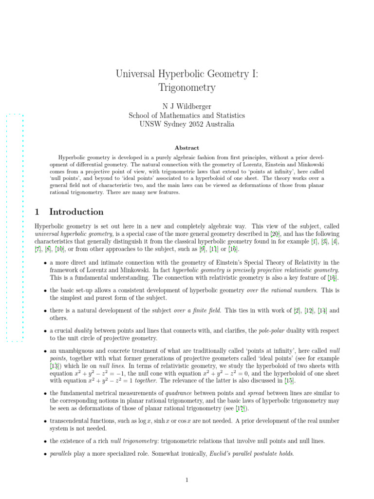Universal Hyperbolic Geometry I | PDF | Geometry | Triangle