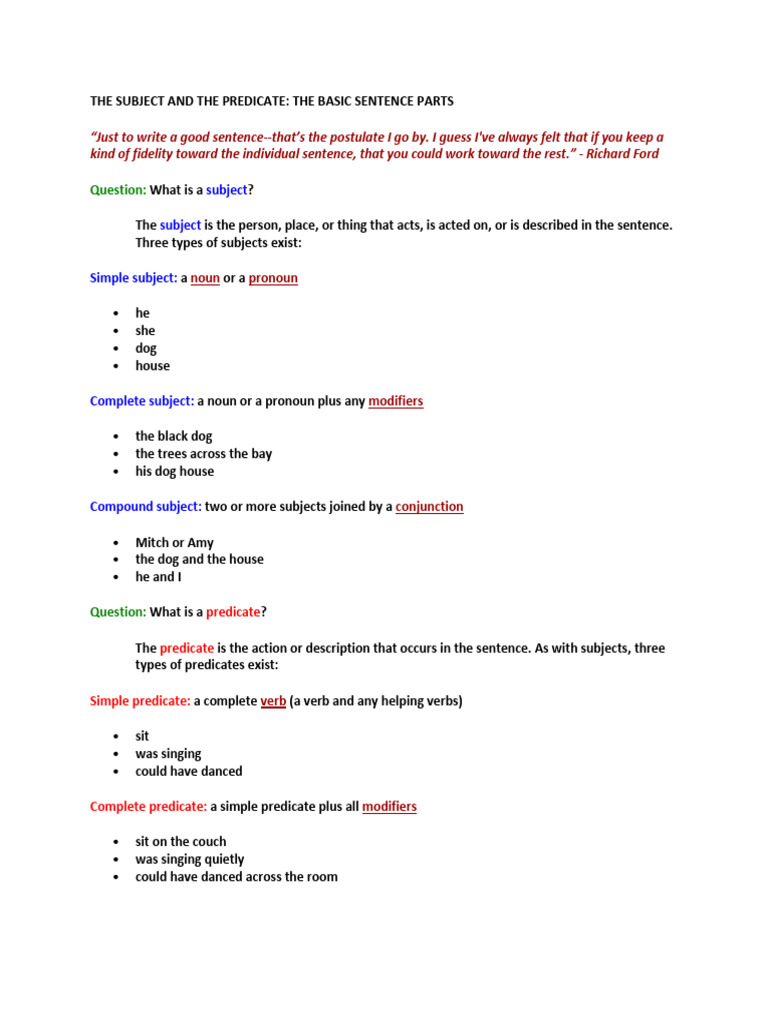 Understanding Subjects and Predicates | PDF